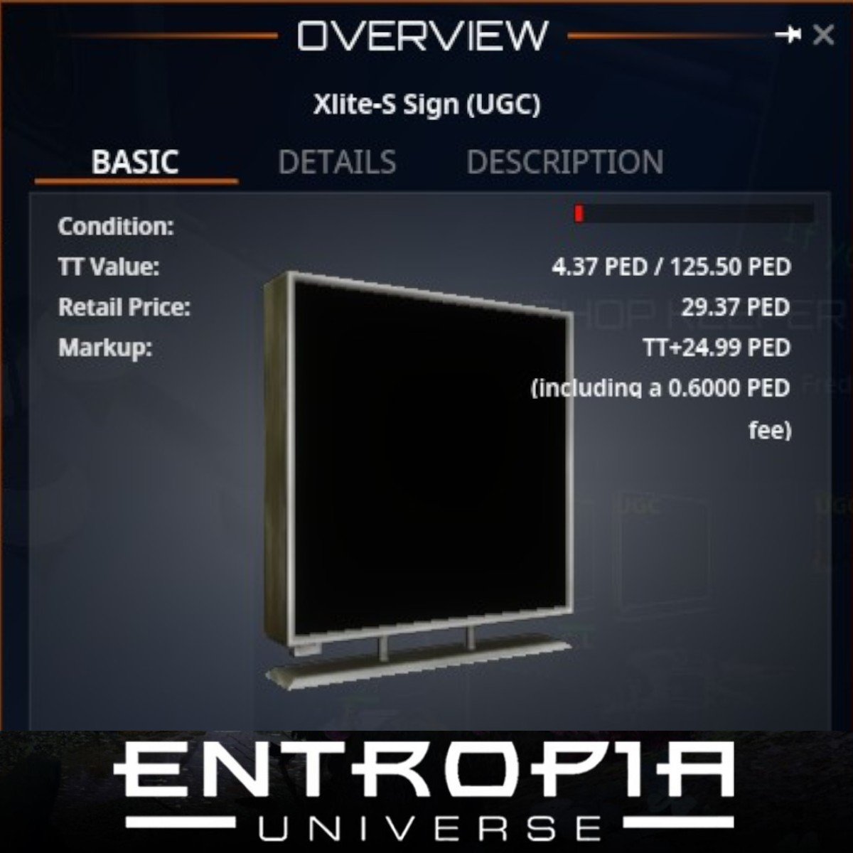 ขาย Xlite-S Sign (UGC) ในเกม Entropia Universe - at2pays